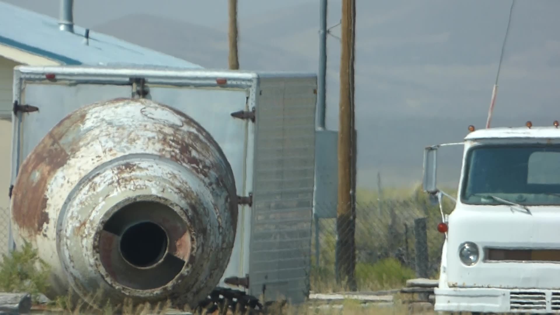 Cement truck remains look like a giant snail shell