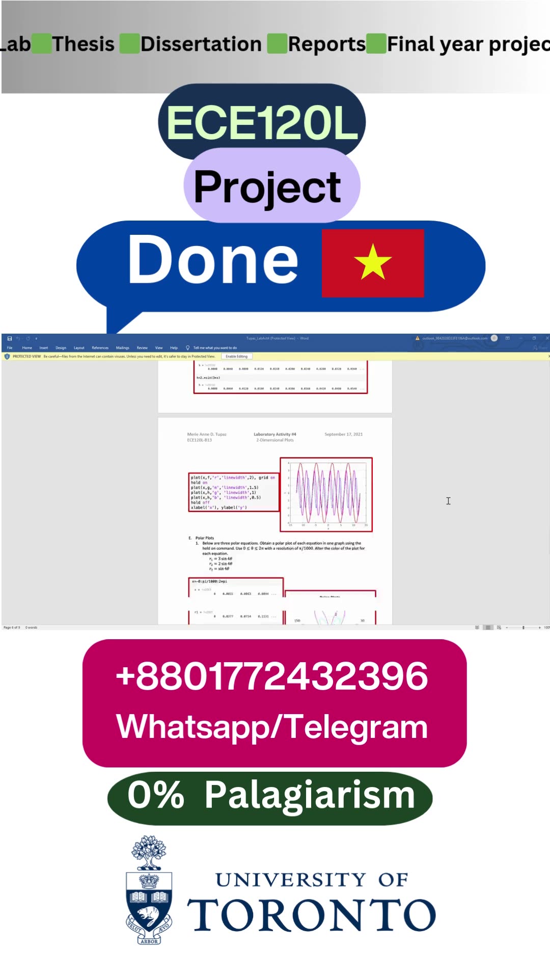 Student Work(Project)|ECE120L Project :Graphing, Equations, and Engineering with MATLAB Video |UofT