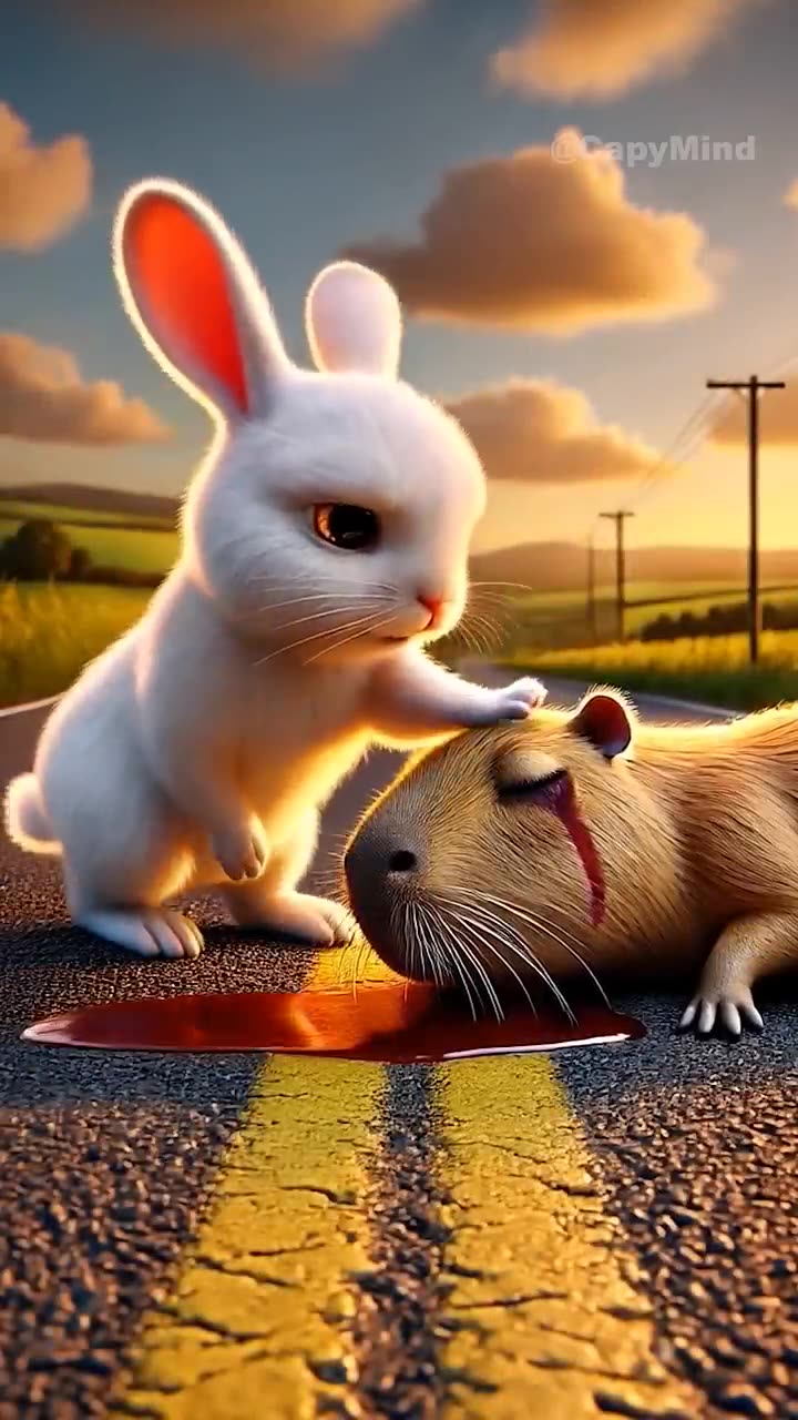 Capybara rescued a cute rabbit #capybara #カピバラさん #капибаpa # ...