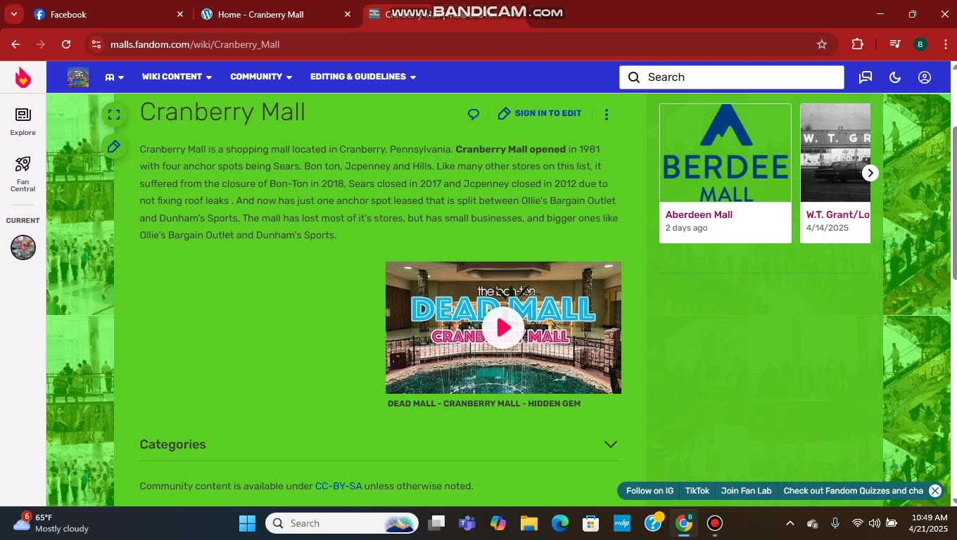 APRIL 21 2025 HISTORY OF CRANBERRY MALL SENACA PA PART 3