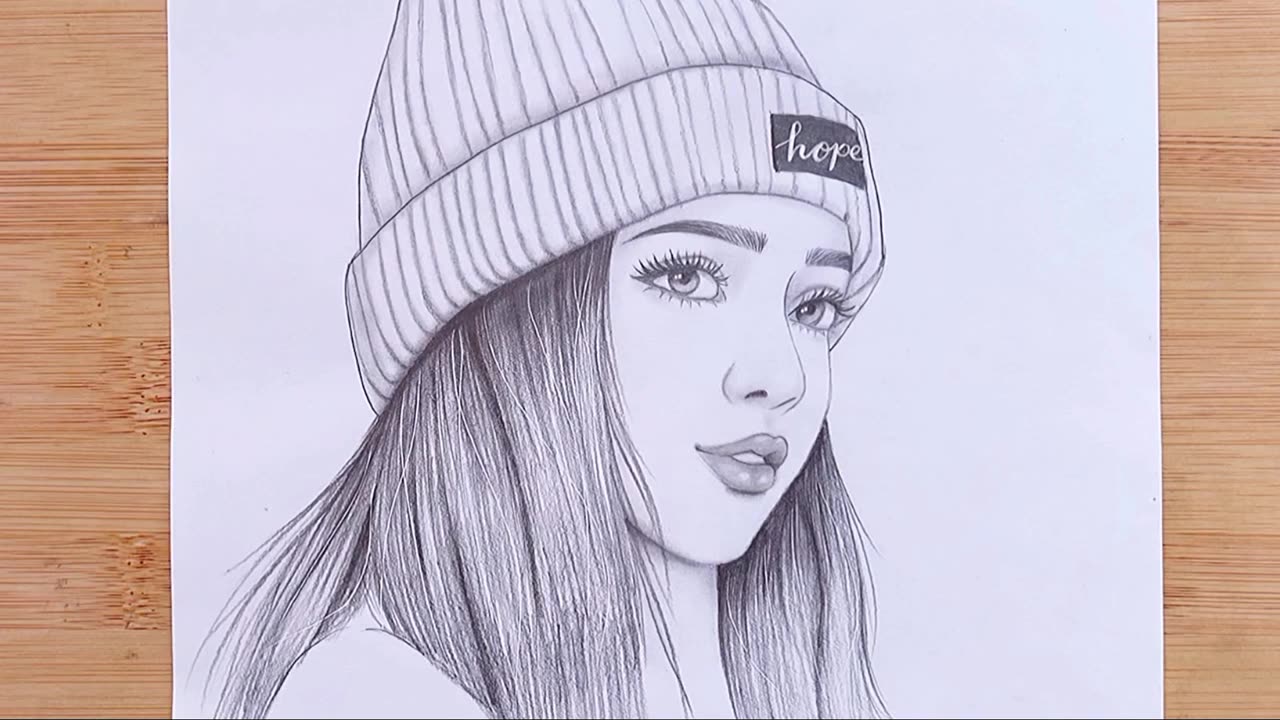 How to draw a girl wearing winter cap || Pencil sketch for beginners