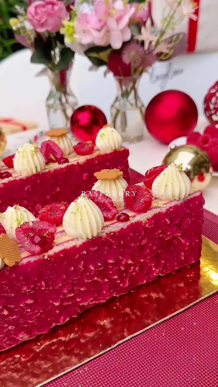 Raspberry lychee rose cake