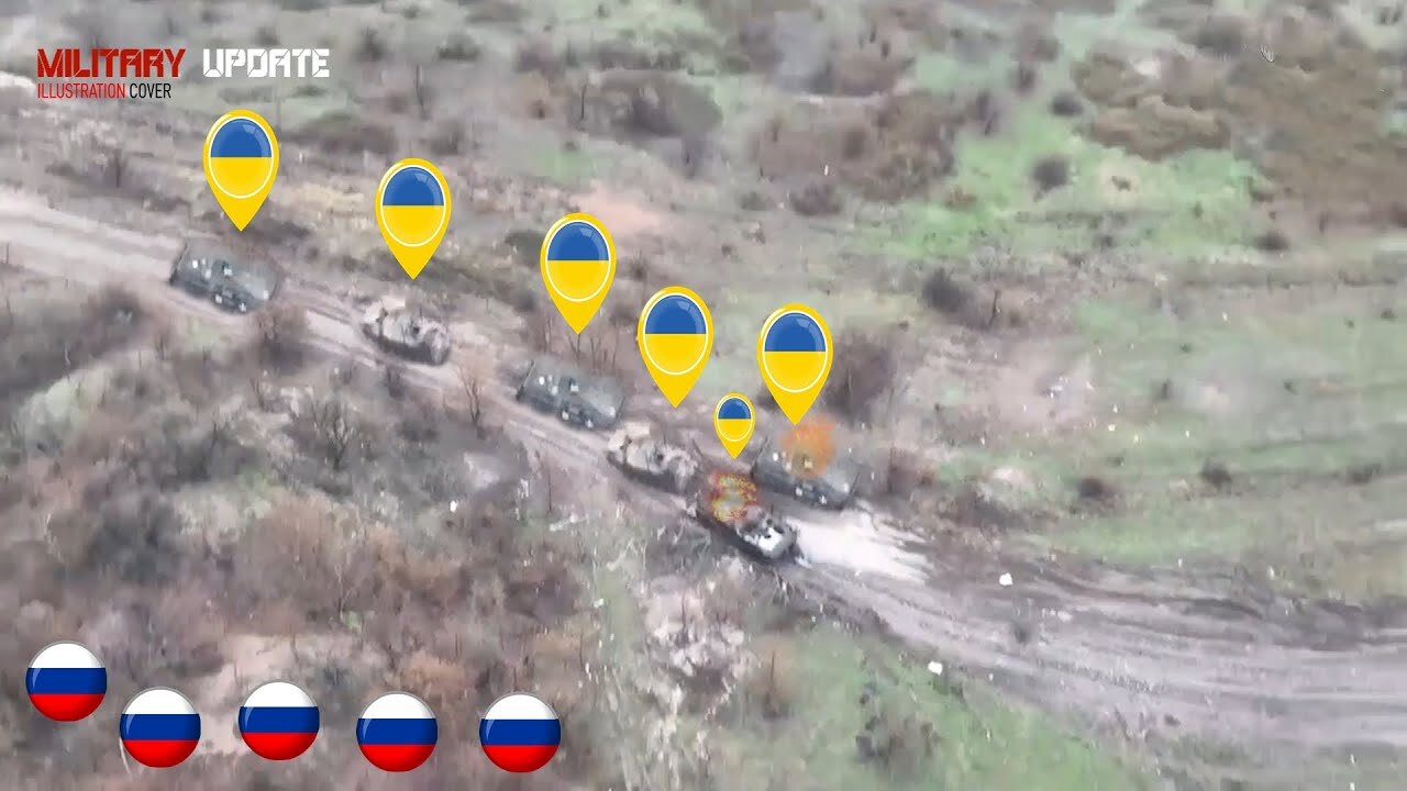 Drone Captures the Moment Russia Ambushes Ukrainian Tank Convoy