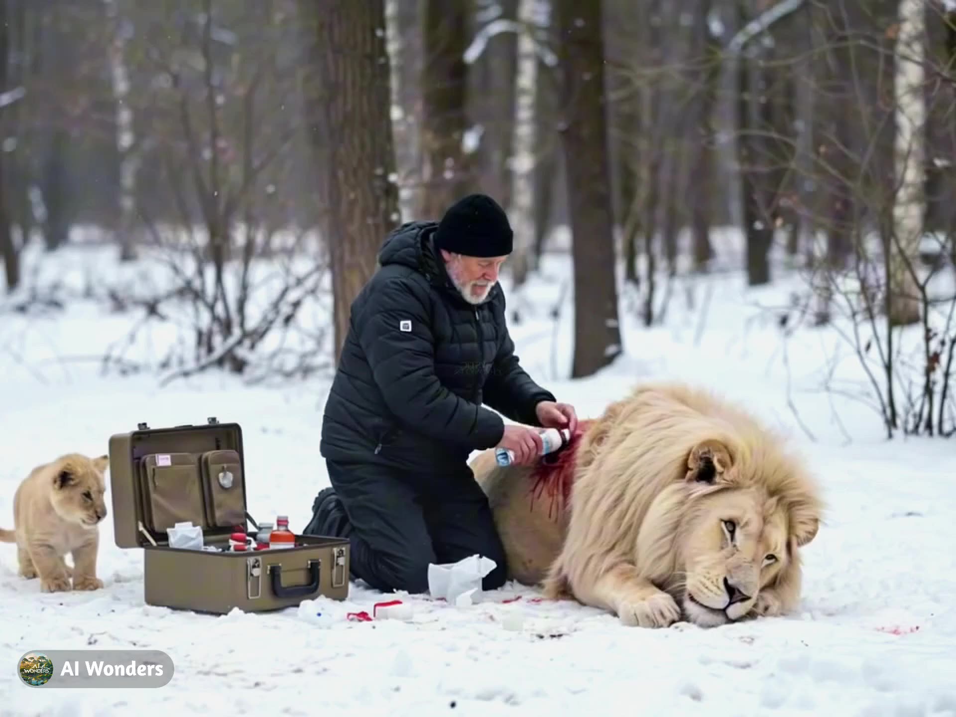 Little white lion cub saved his injured father with the help of an old ...