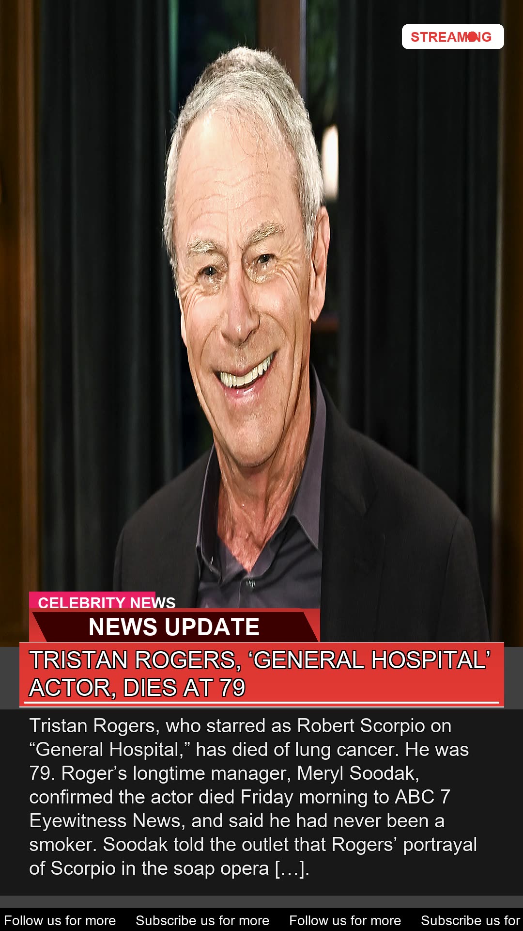 Tristan Rogers General Hospital Actor Dies at