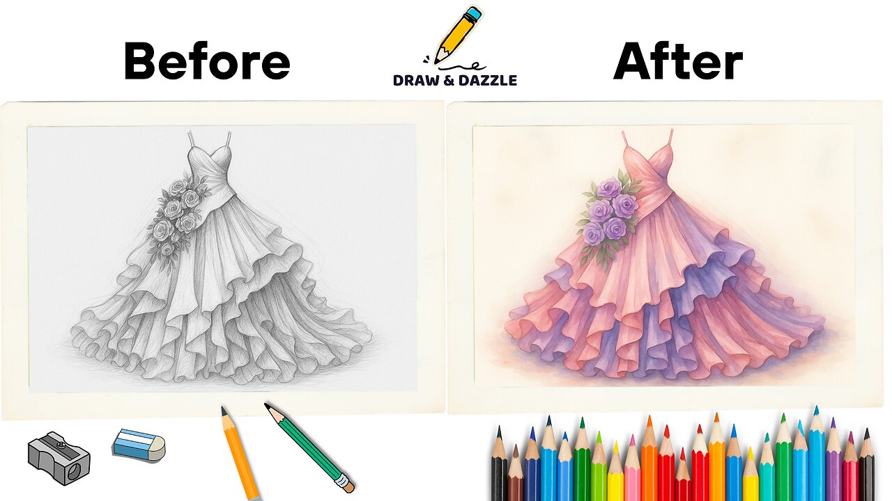 Draw a Stunning Princess Dress with Colored Pencils Only! 👑 # ...