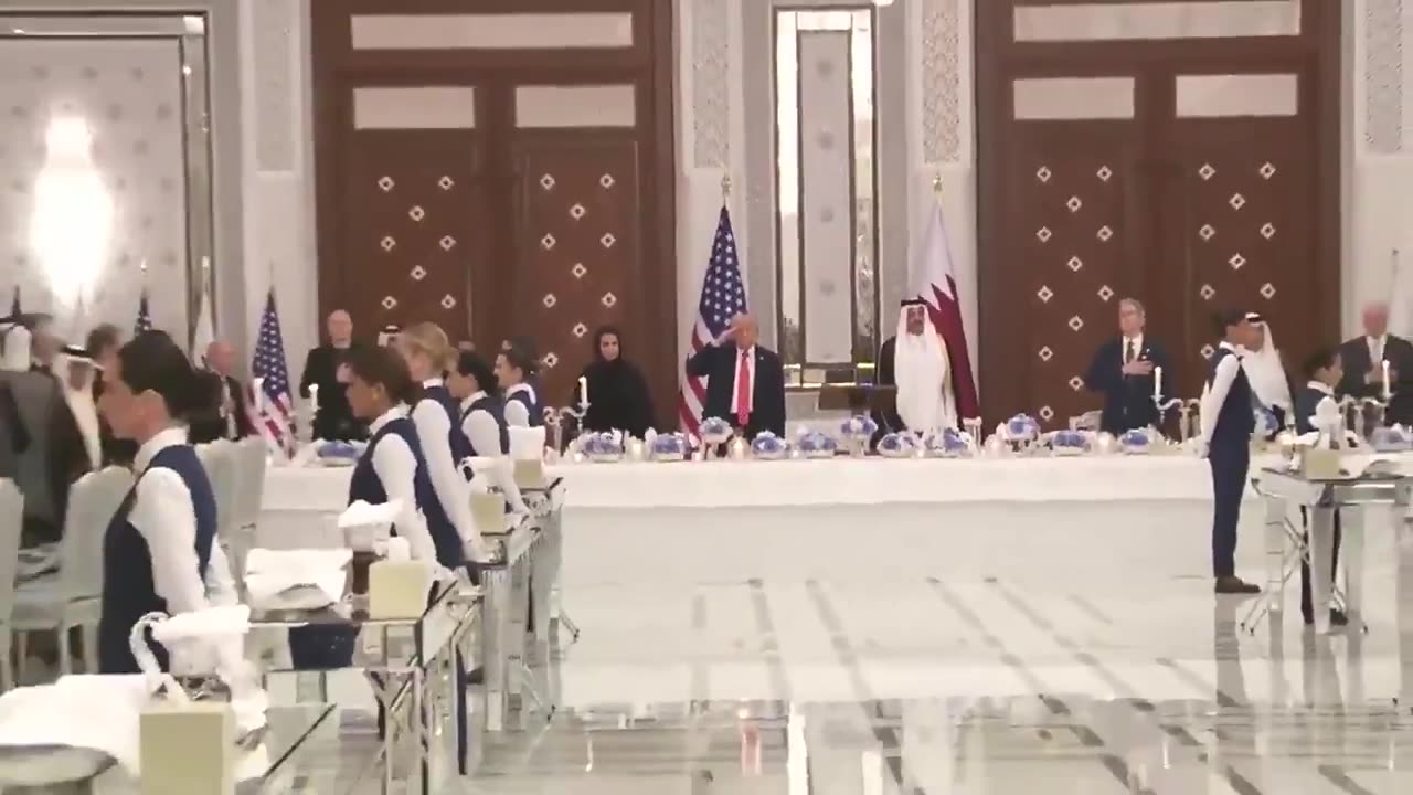 America's Star-Spangled Banner is played at the Qatari State Dinner in Doha