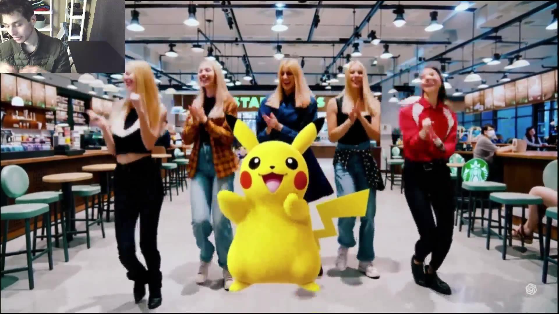 Pikachu The Pokemon Dancing With Women At A Starbucks Store Fake Funny ...