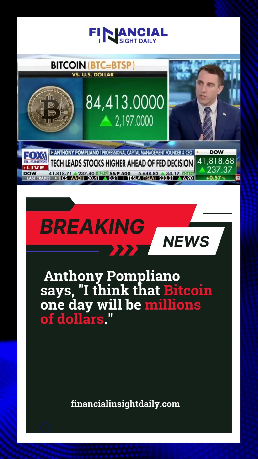 Anthony Pompliano says, "I think that Bitcoin one day will be millions of dollars."