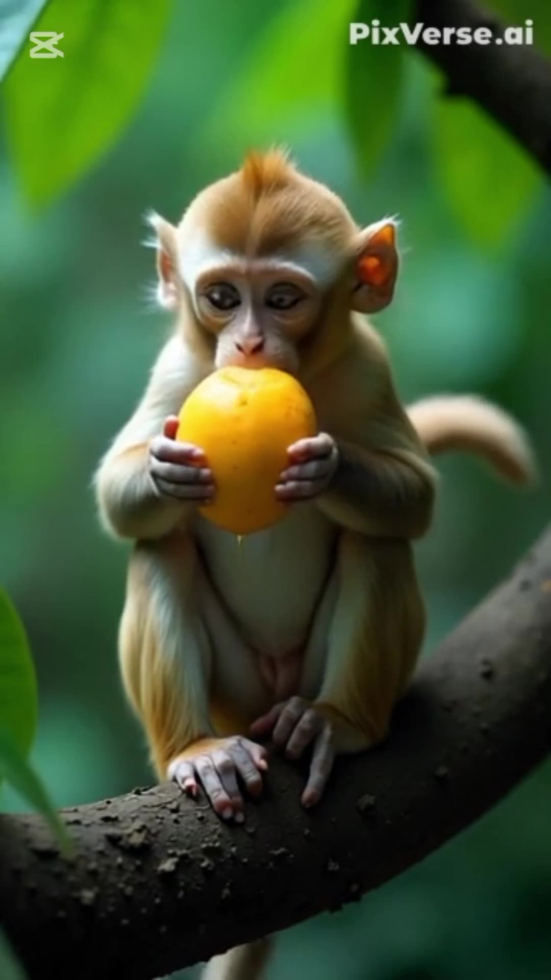 Playful Monkey Enjoys Juicy Mango in the Jungle