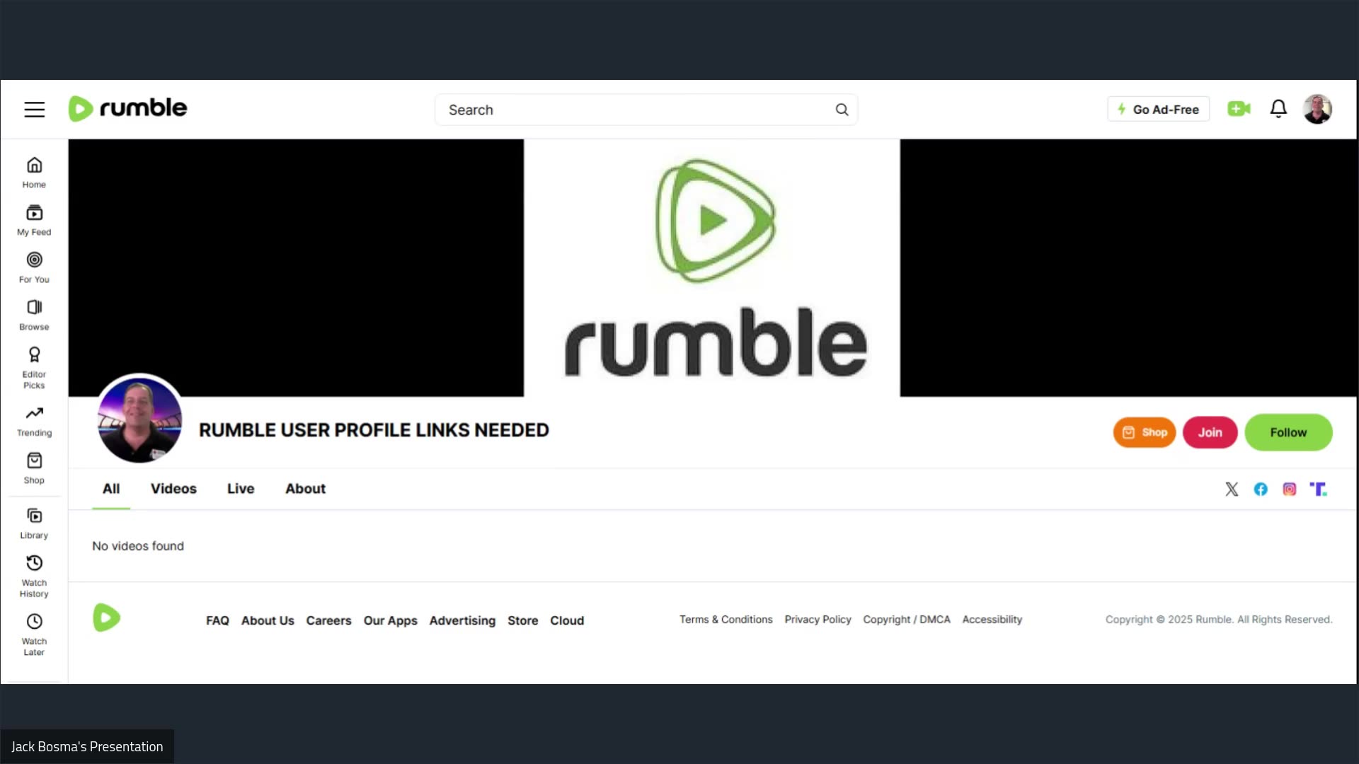 RUMBLE USER PROFILE LINKS NEEDED