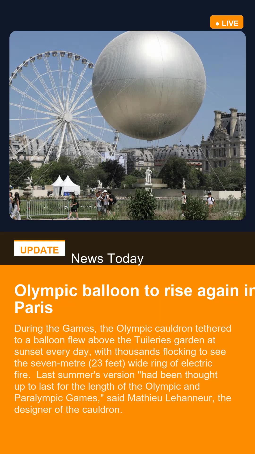 Olympic balloon to rise again in Paris