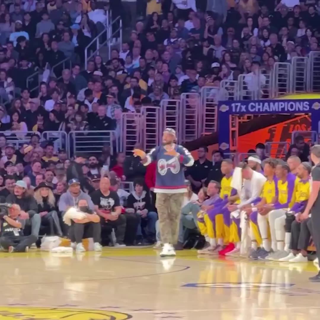 LeBron coaching from the sidelines during Nuggets vs. Lakers.