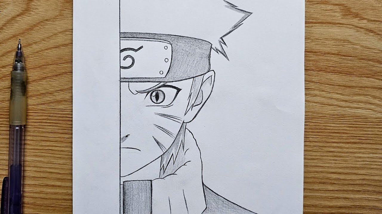 How to draw Naruto ( Kyubi Mode ) | Easy anime half face drawing | step ...