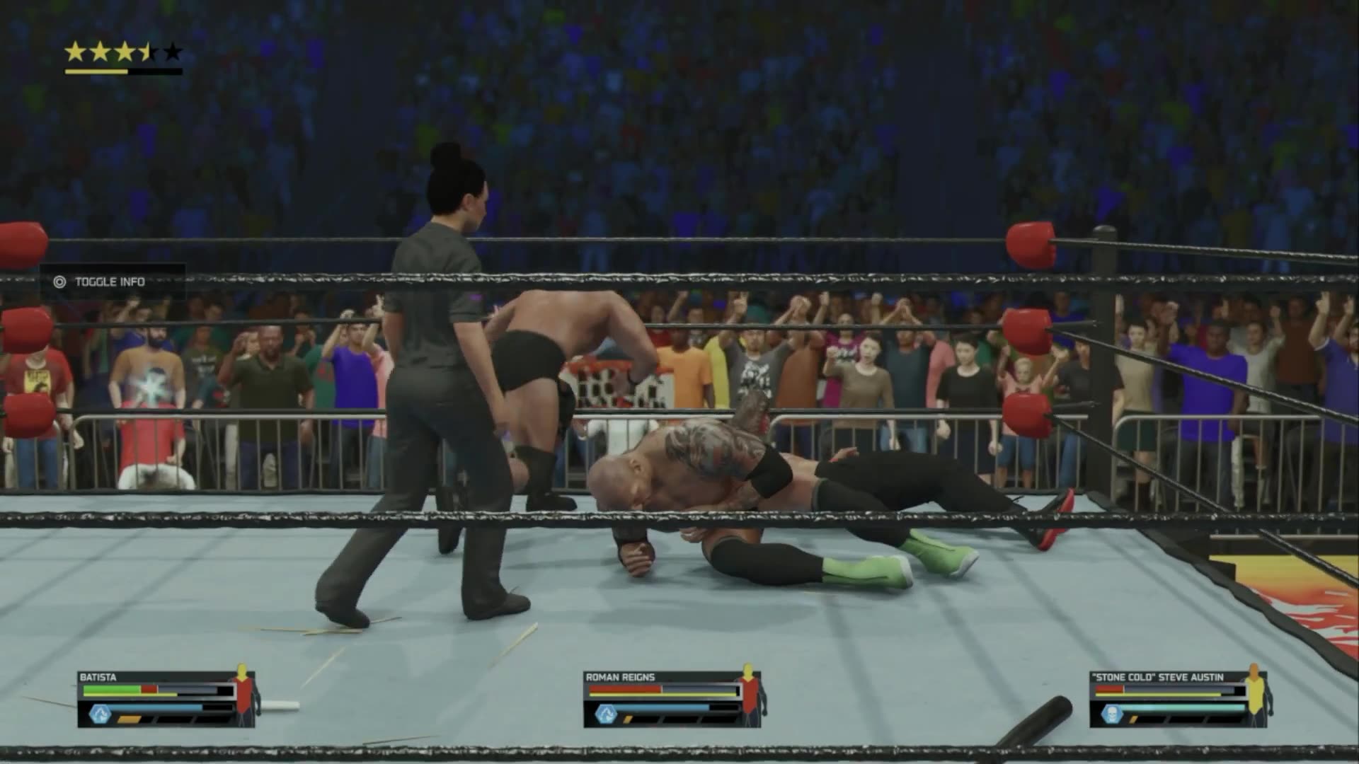 wwe 2k25 172 universe Roman Reigns VS Batista VS Stone Cold Steve Austin
