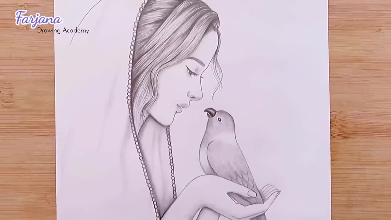 How to draw A girl with a parrot - step by step || Pencil Sketch for ...