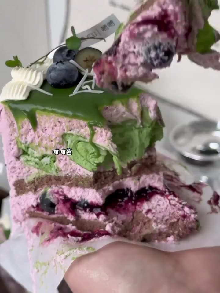 Immersive Blueberry Matcha Crepe Roll Cake