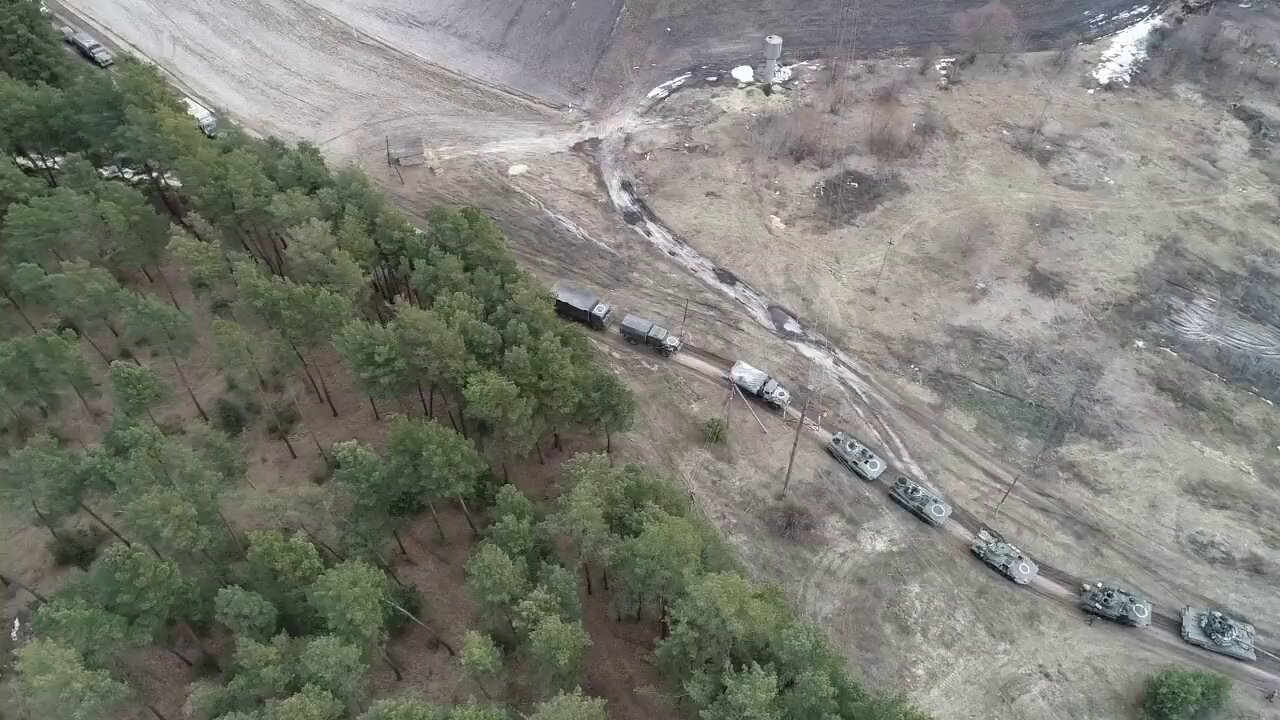 Drone footage of a Russian column on the move