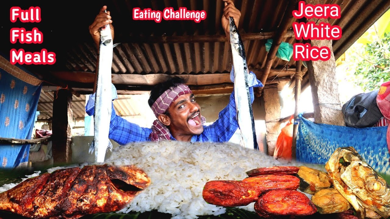 Mukbang Mural fish Jeera white rice Goat fish fry fish curry Eating ...