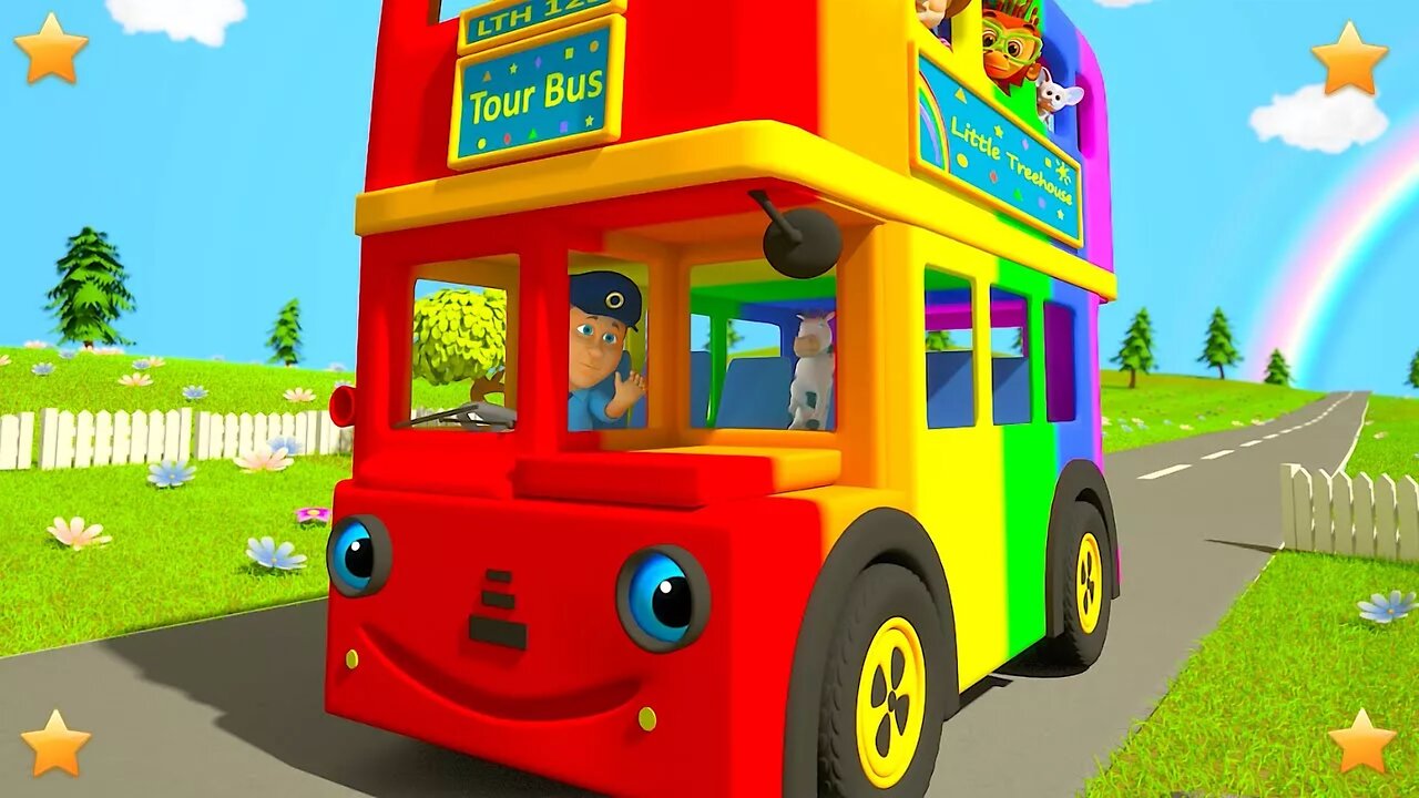 Rainbow Wheels on the Bus | Kindergarten Nursery Rhyme Song for Kids