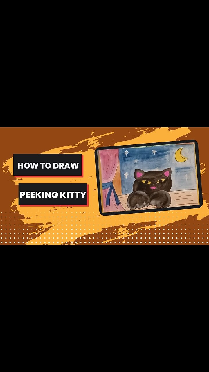 How To Draw A Cat Peeking Over A Wall | Peeking Cat Wall Art | Peeking ...