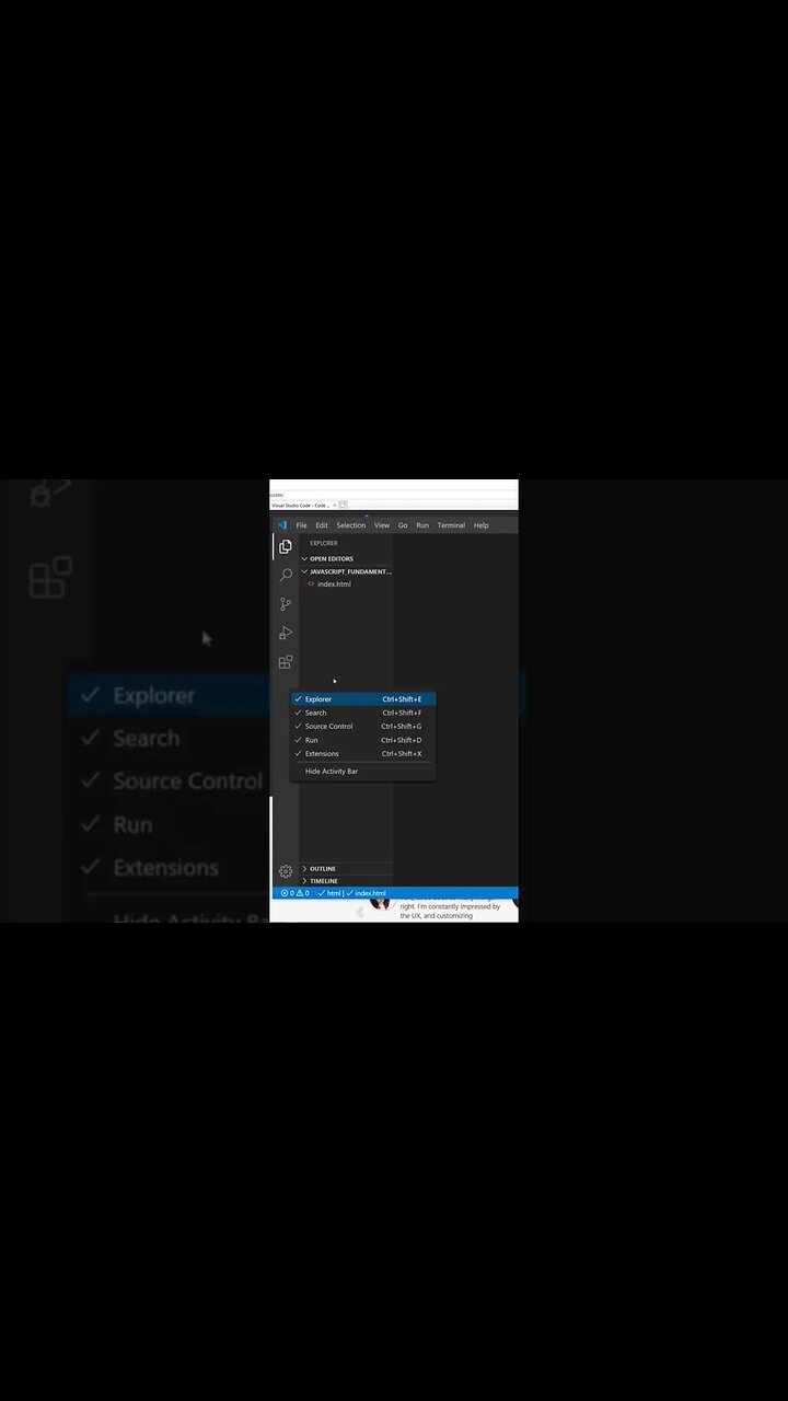 What is the sidebar doing in visual studio code?