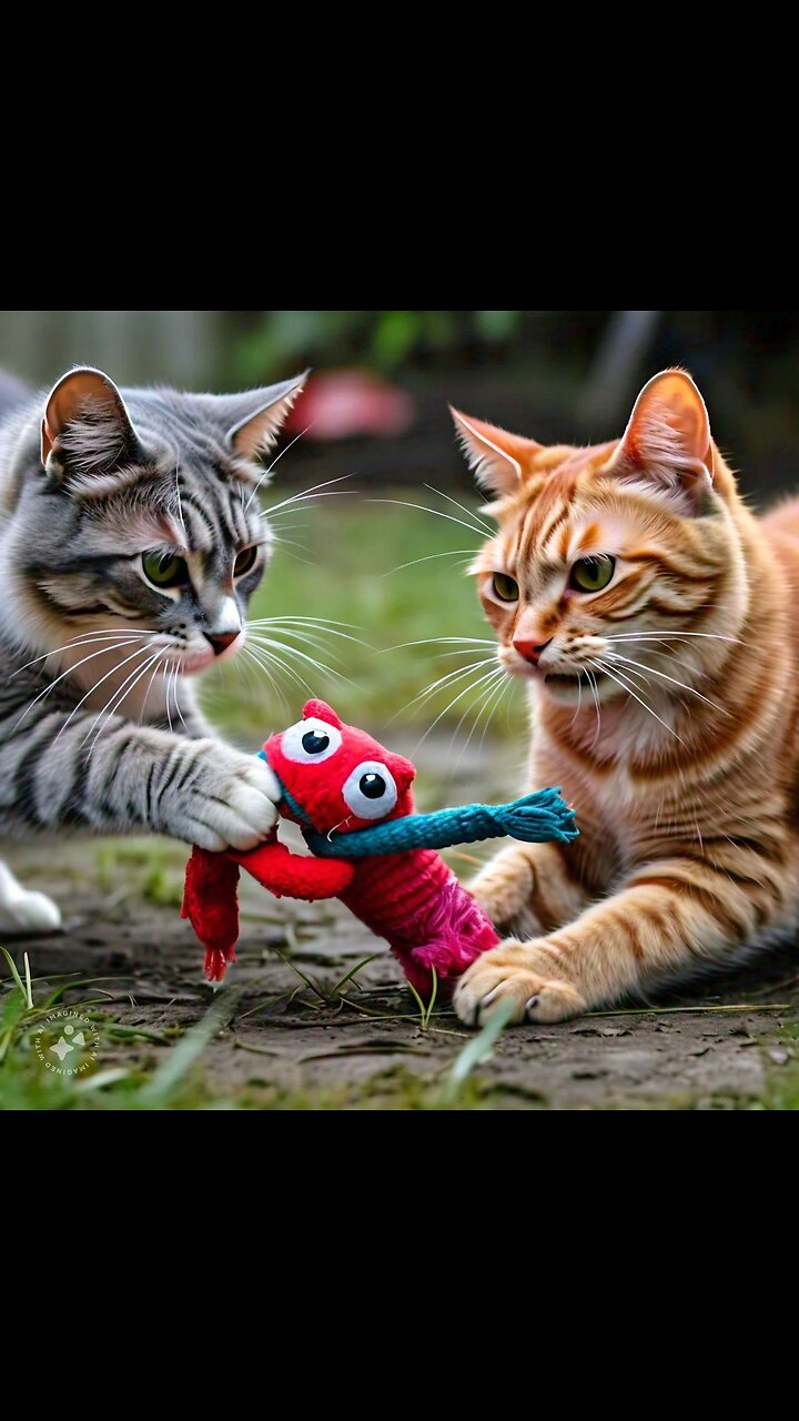 Cute cat purr-fect tug of war 😻