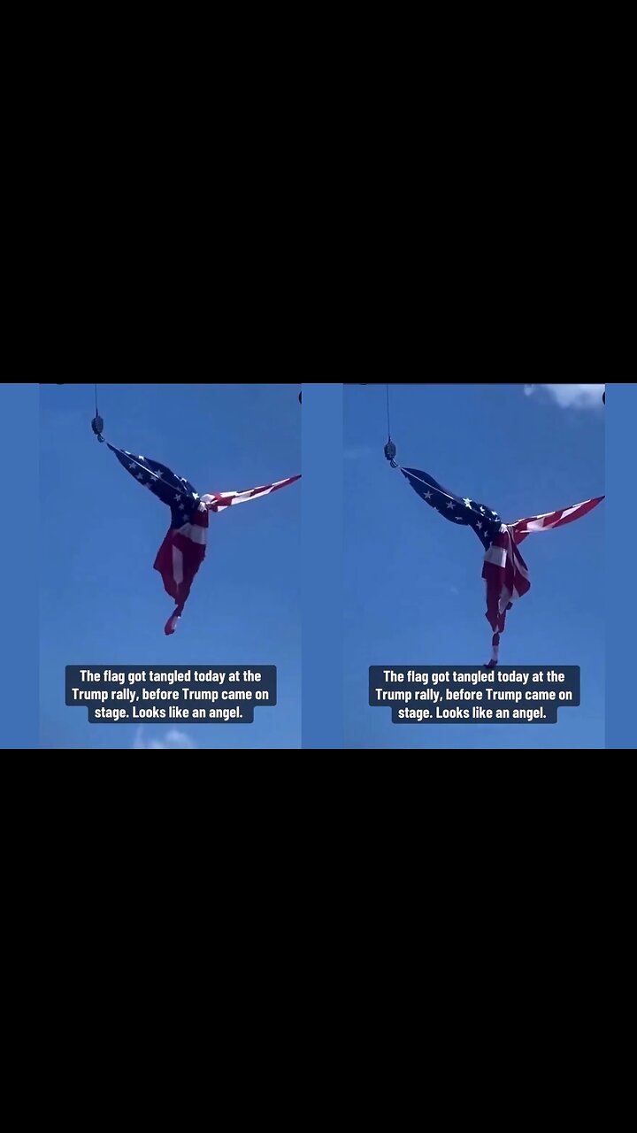 WOW!! Before Trump came on stage, our FLAG got tangled in shape of ANGEL