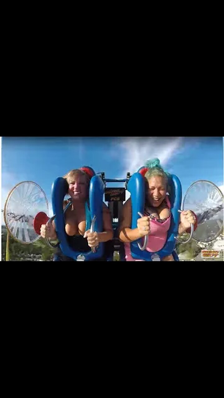 Scared the most beautiful teen girl on slingshot ride SUPER SLOWED