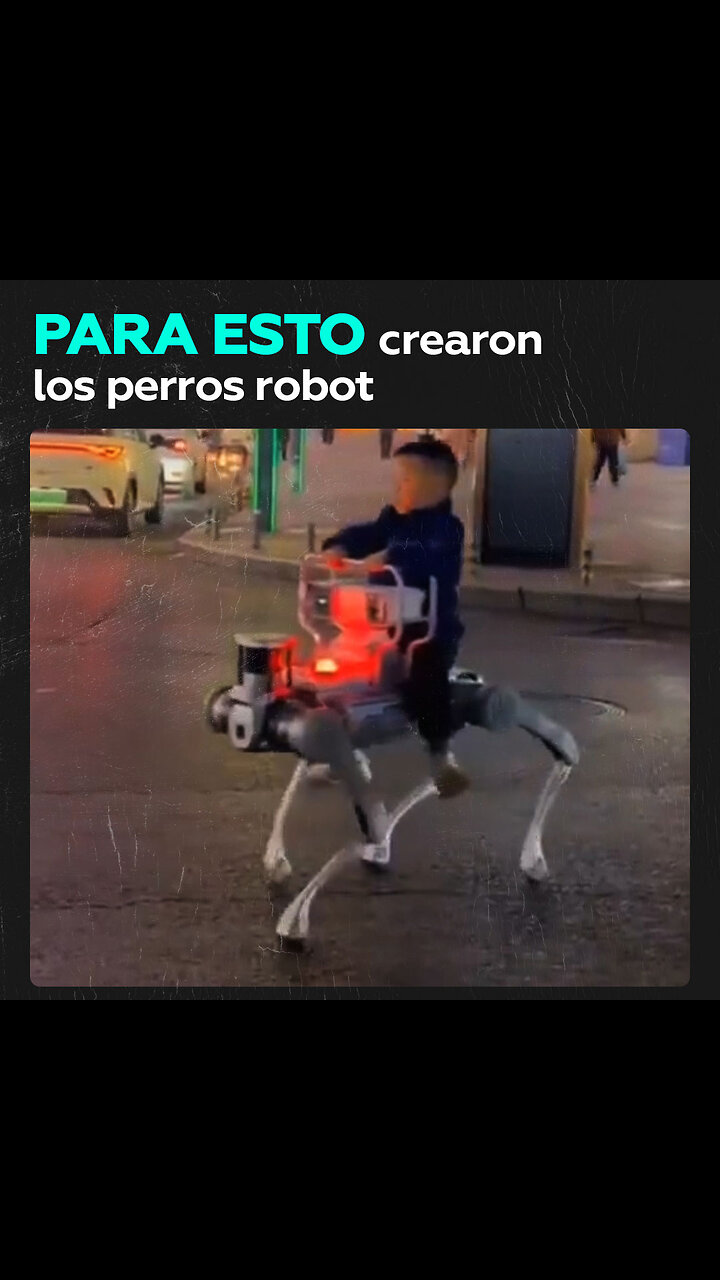 Niño disfruta montando un perro-robot