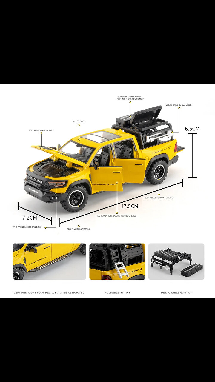DODGE Mammoth 1000 TRX Alloy Pickup Car Model Diecast Metal Vehicle