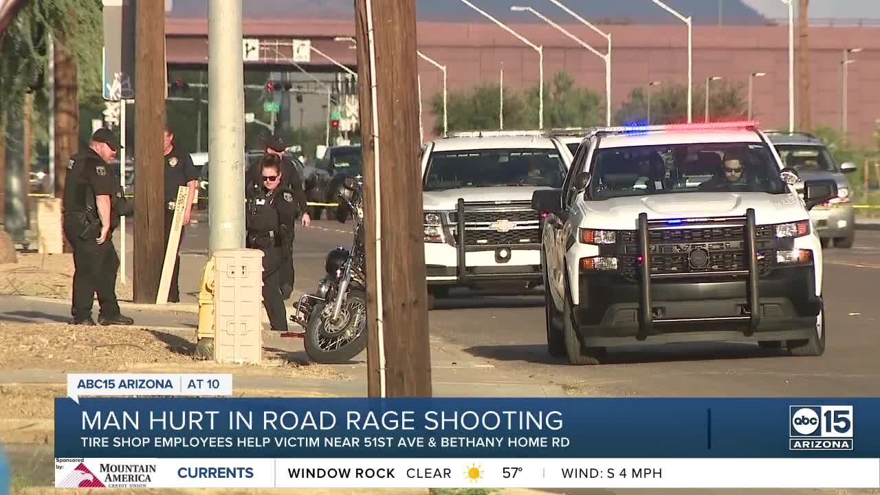 Tire business helps victim after he is shot in a road rage incident