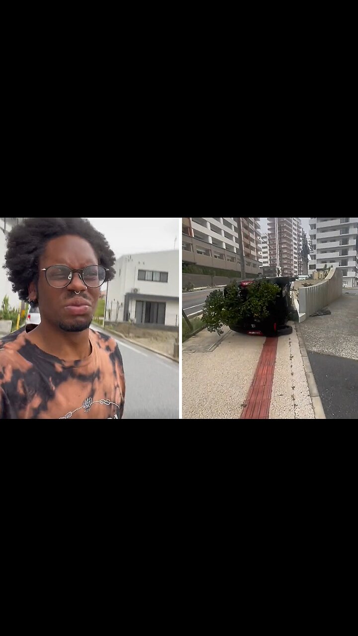Okinawa Resident Nonchalantly Walks Outside During Typhoon Khanun