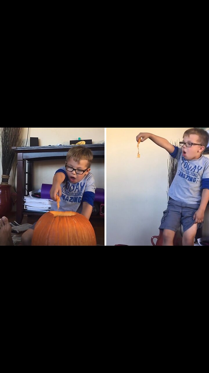 Kid Nearly Pukes From Removing Pumpkin Guts