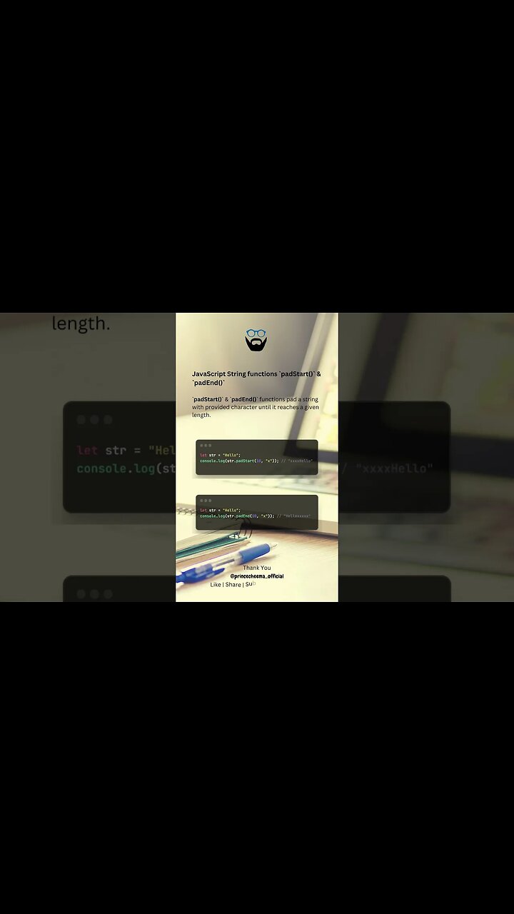 JavaScript String functions padStart() & padEnd() #javascript ( #shorts )