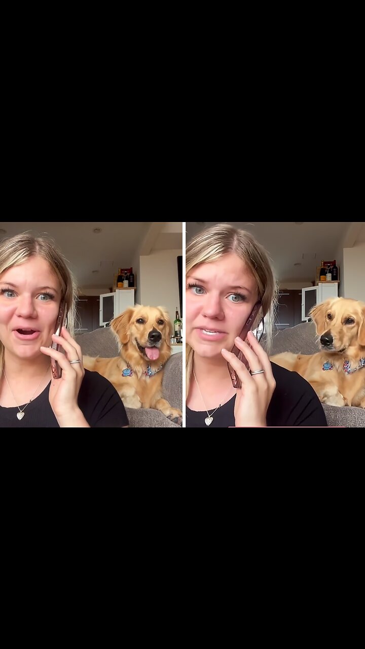 Woman pretends to be on the phone while using her dog's favorite words