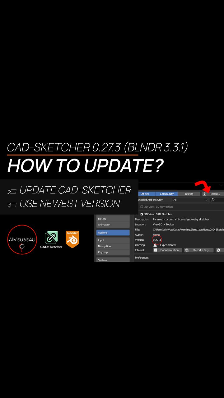 ⚠ How To Update CAD Sketcher - CAD In Blender - Blender CAD Addon