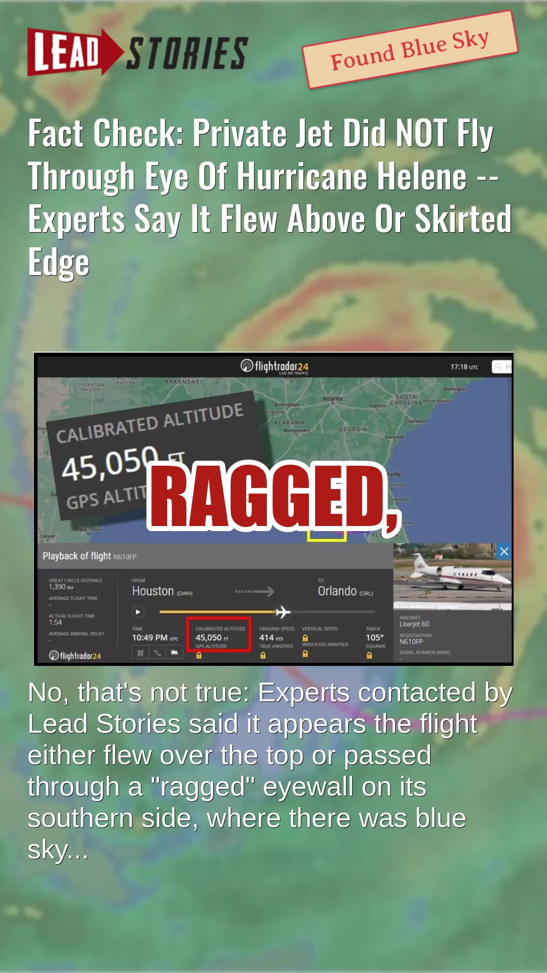 Fact Check: Private Jet Did NOT Fly Through Eye Of Hurricane Helene ...