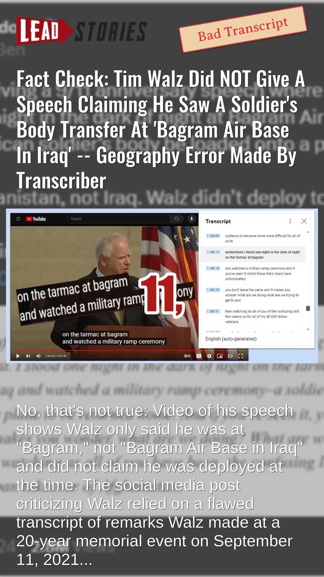 Fact Check: Tim Walz Did NOT Give Speech Claiming He Was At 'Bagram Air ...