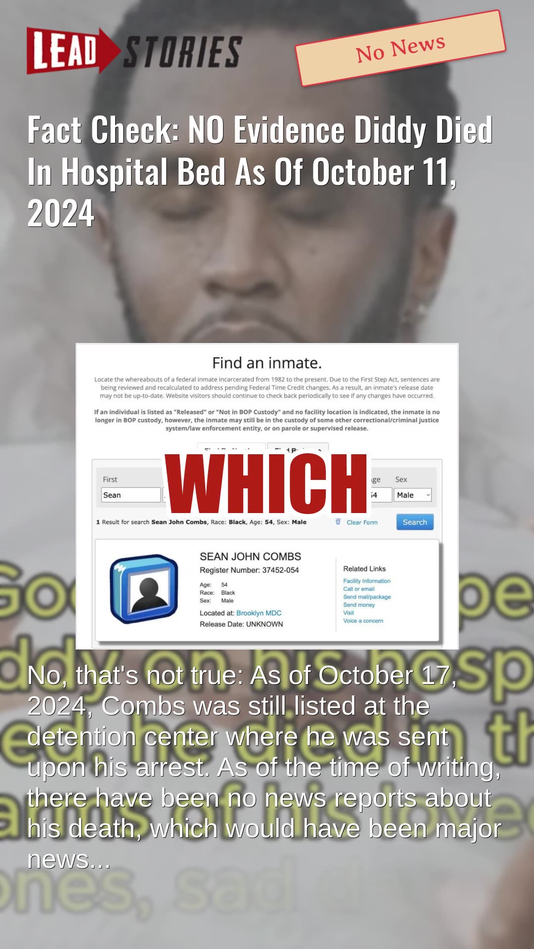 Fact Check: NO Evidence Diddy Died In Hospital Bed As Of October 11, 2024