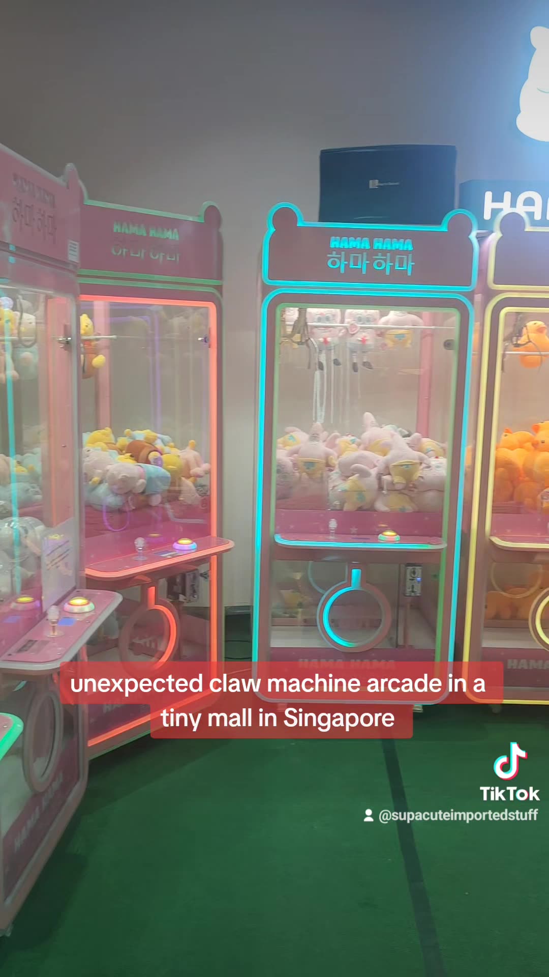 Unexpected claw machine arcade in tiny mall in Singapore