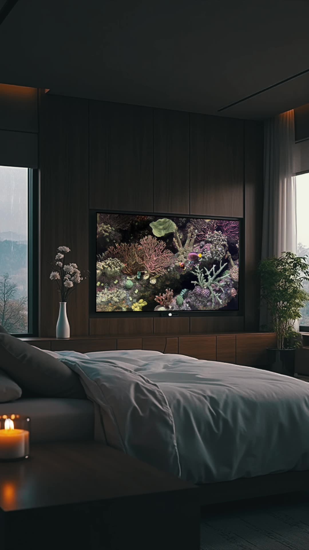 Peace of mind | Rain and thunder sounds in a warm bedroom