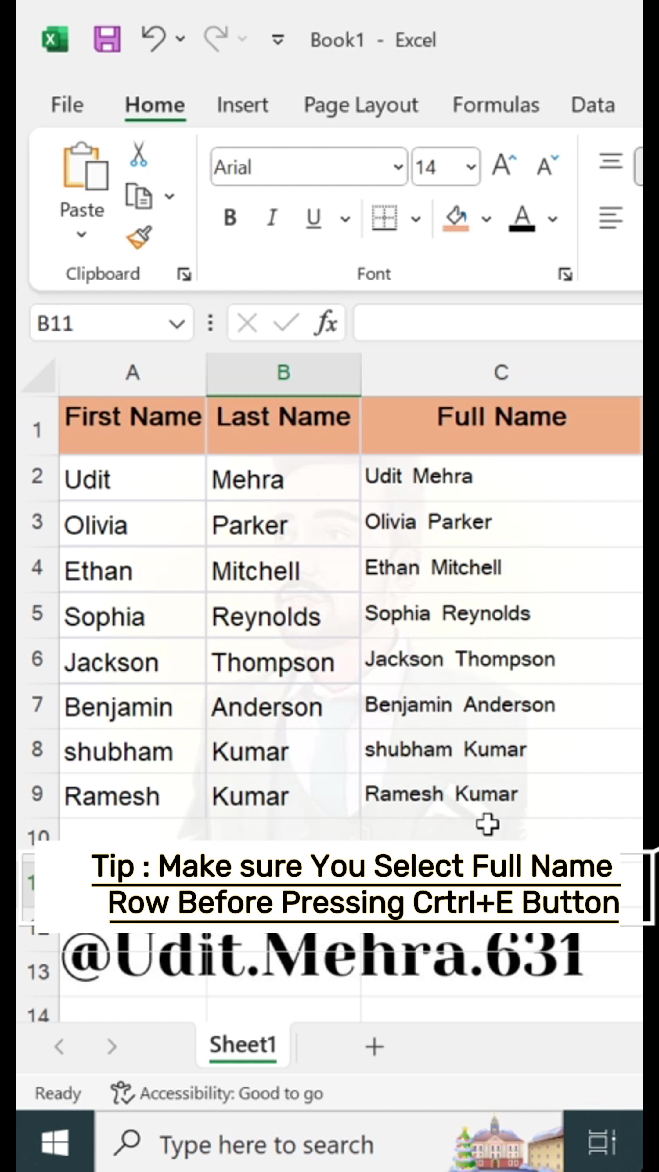 Flash Fill - Full Name Shortcut Formula, Excel Tricks | How to Use Flash Fill in Excel with examples