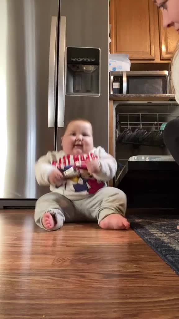 Funny cute fat baby toddler dancing