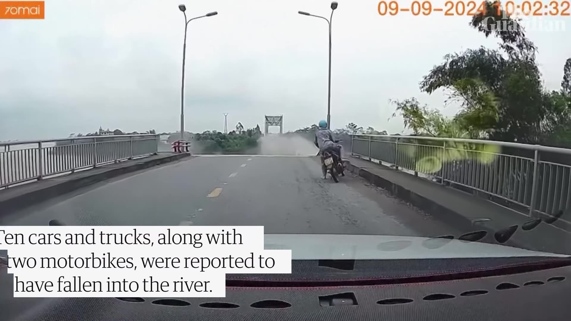 Dashcam shows moment bridge collapses in Vietnam following Typhoon Yagi