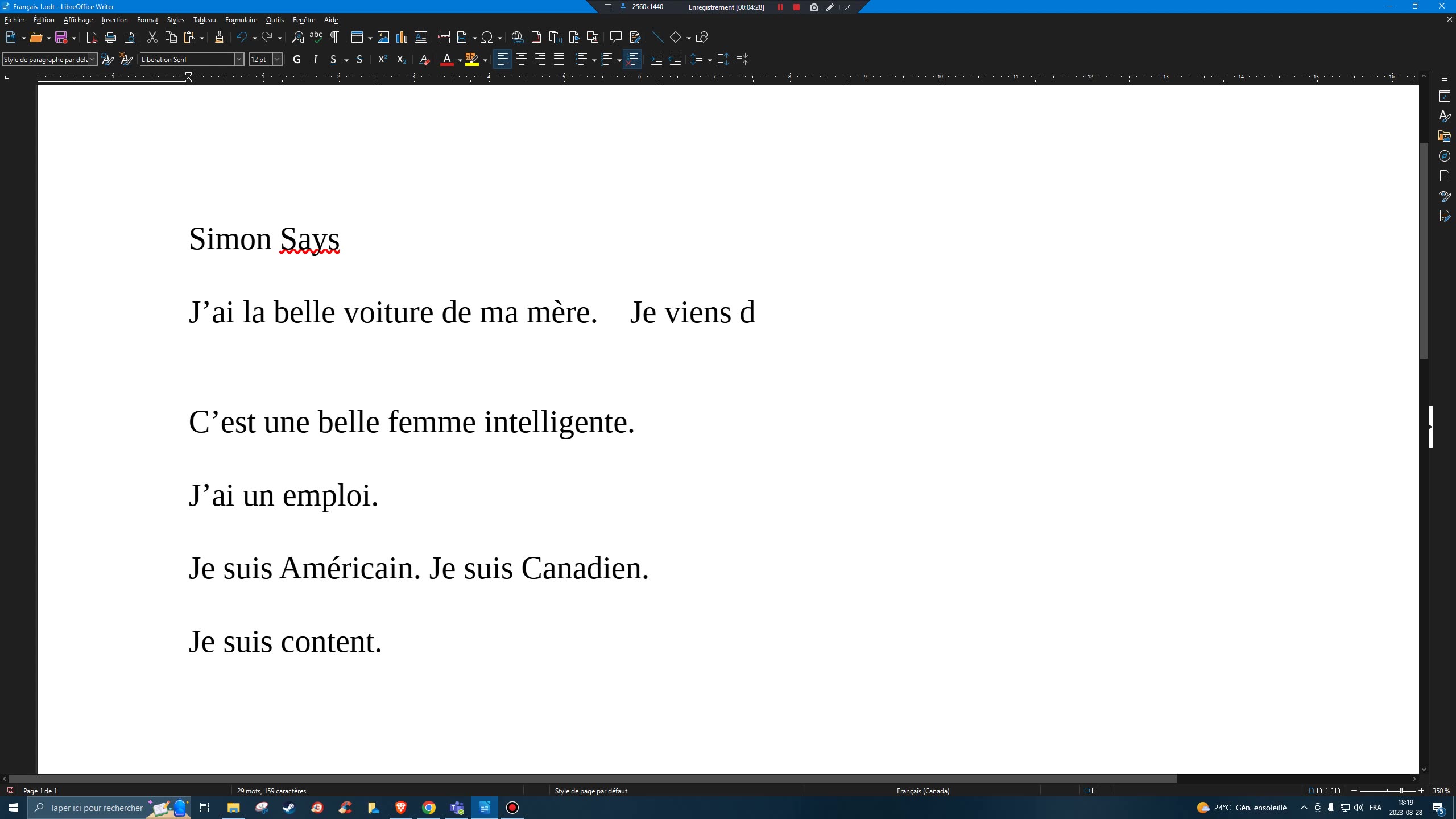 French 1 basic sentence