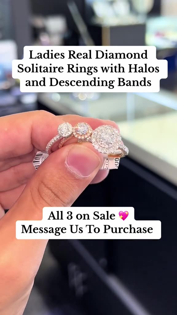 Ladies Diamond Solitaire Rings with Halos & Descending Bands