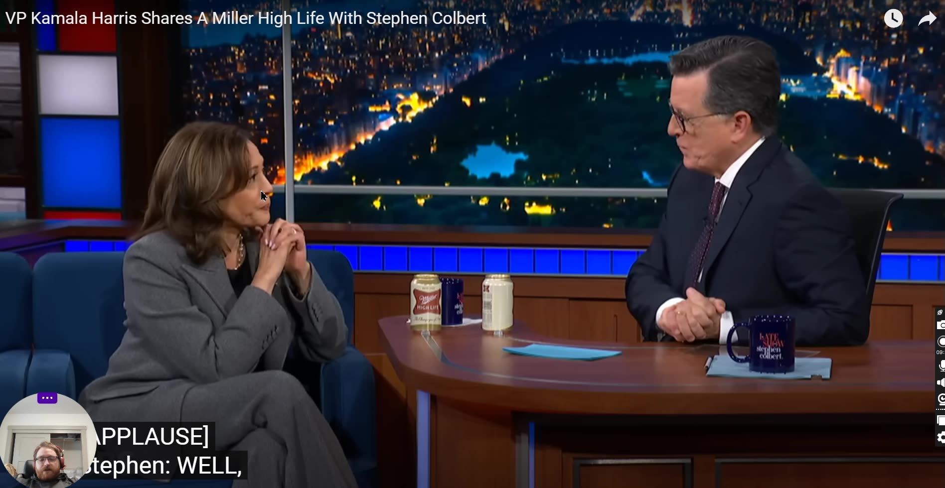 Kamala Harris Steven Colbert Share a Beer