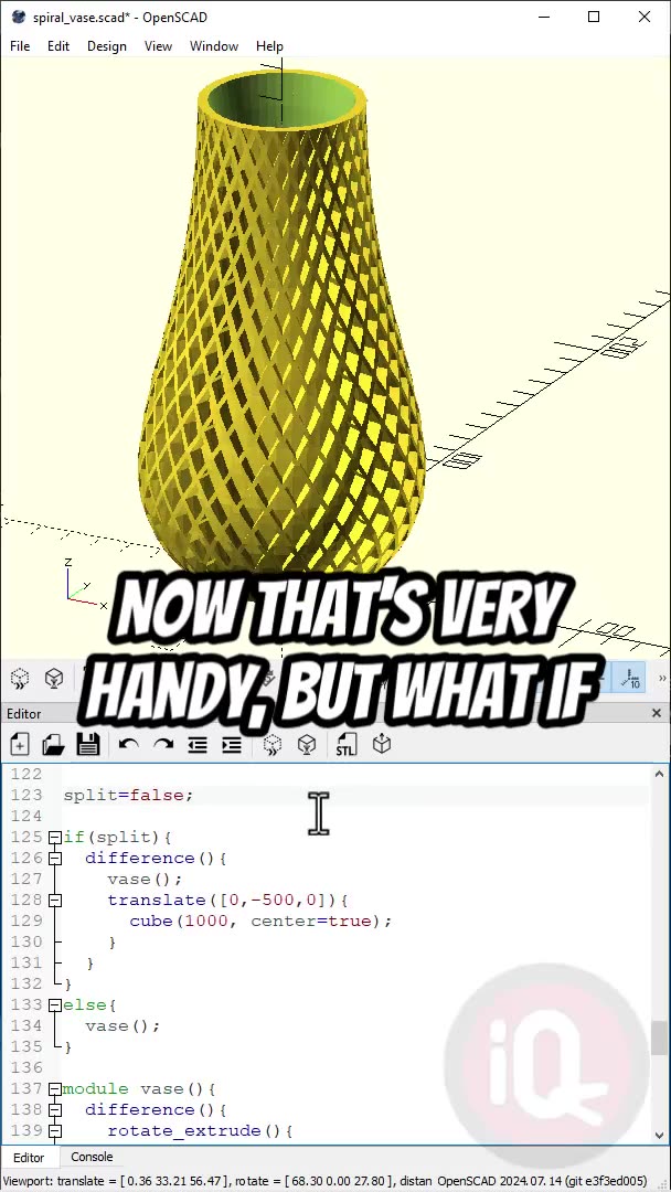 OpenScad Using the preview variables for sectional analysis