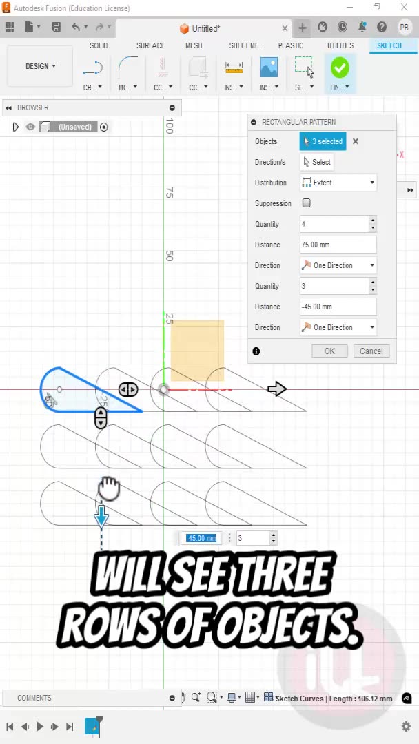 Fusion 360: Rectangular Pattern